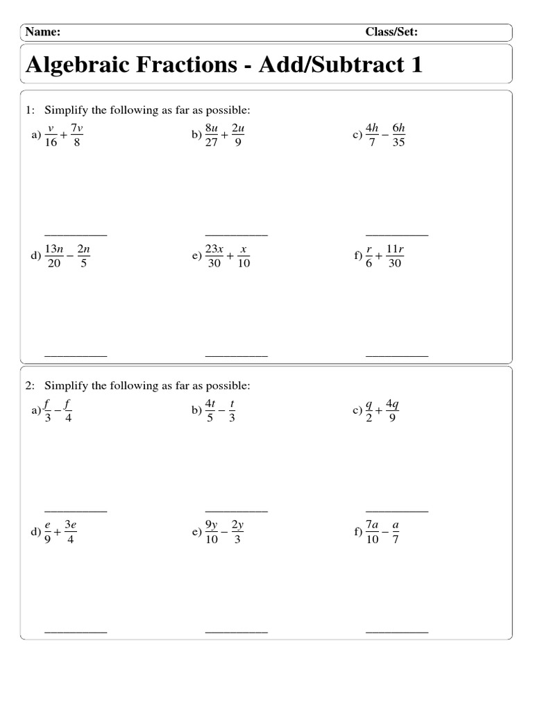 Algebra Worksheet 1 | PDF | Algebra | Teaching Mathematics