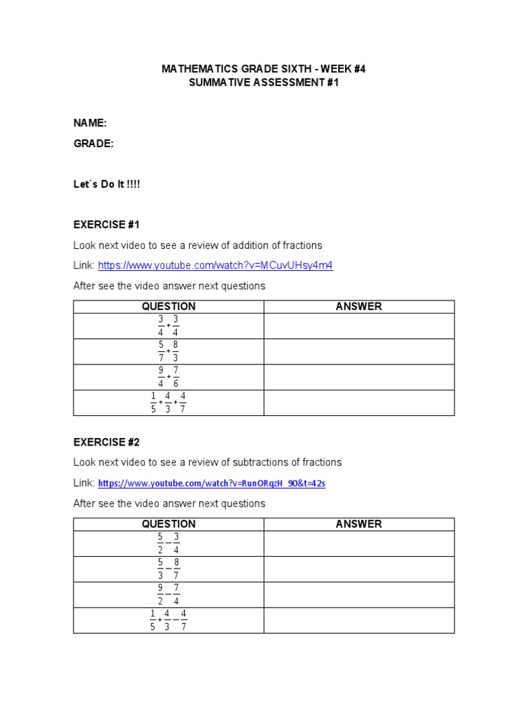 Mathematics Grade Sixth - Week #4 Summative Assessment #1 | PDF | Elementary Mathematics ...