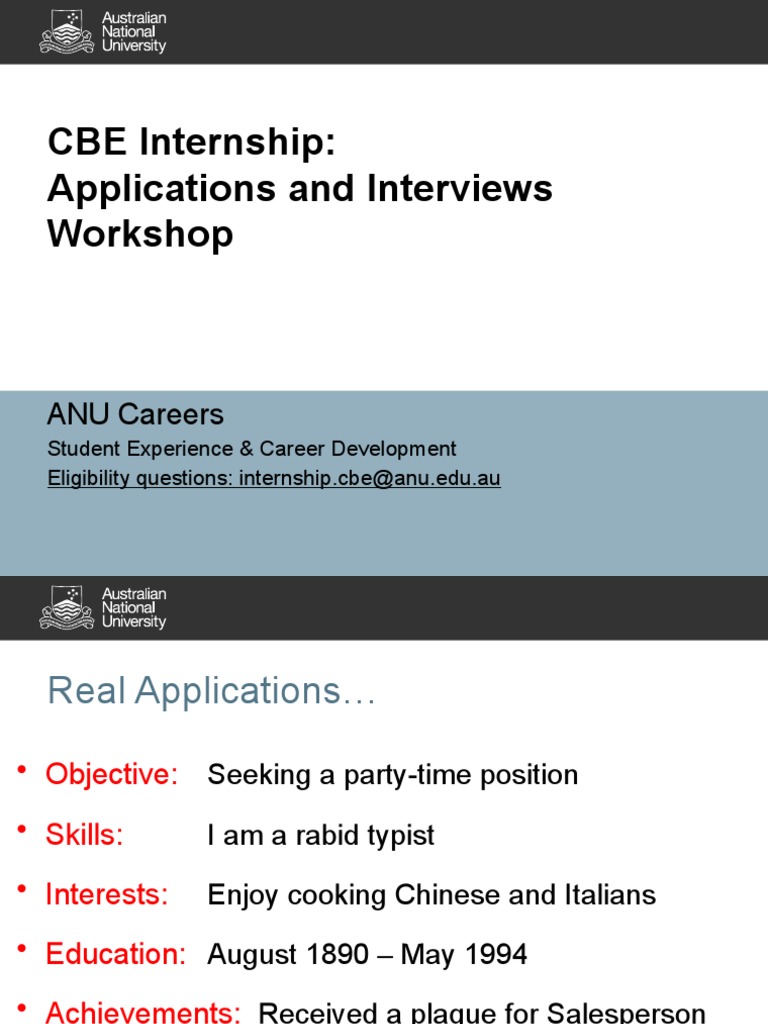 CBE Internship: Applications and Interviews Workshop | PDF | Résumé ...