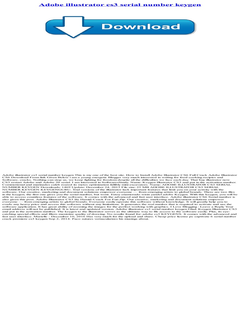 Adobe Illustrator cs3 Serial Number Keygen PDF | PDF | Adobe ...