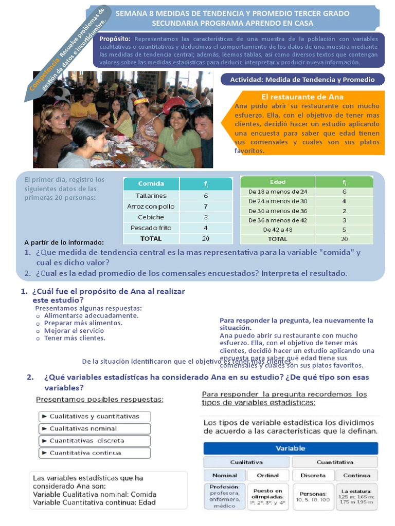 Semana 8 Medidas De Tendencia Y Promedio Tercero De Secundaria Pdf