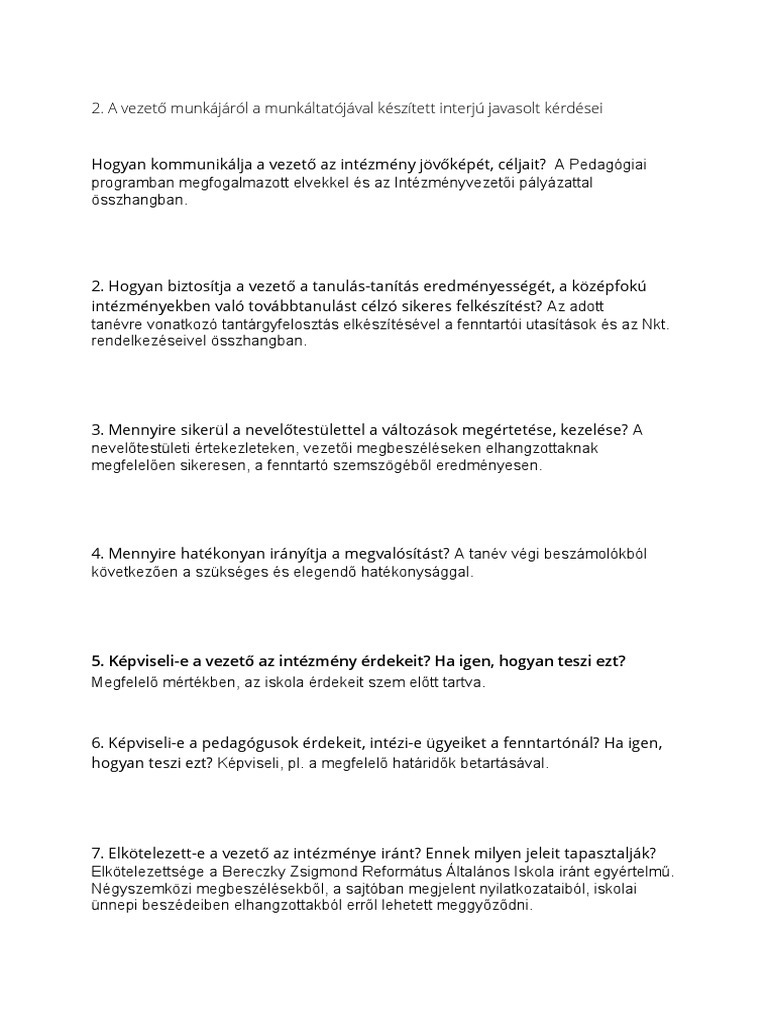 A Munkáltatóval Készített Interjú Kérdései Váaszok | PDF