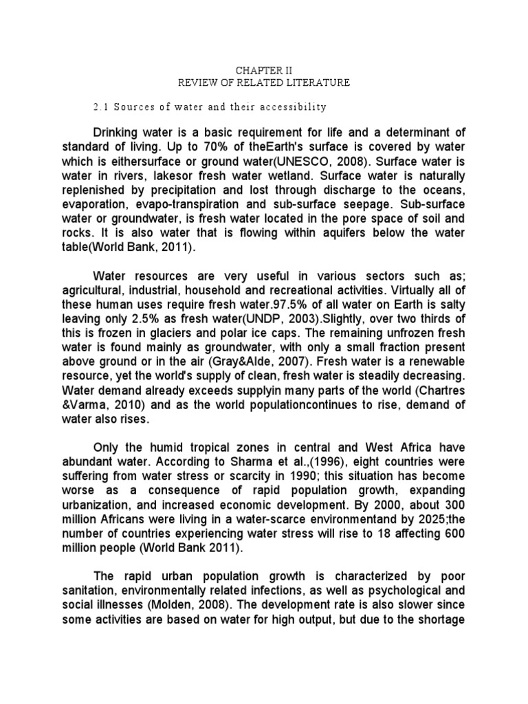 Review of Related Literature 2.1 Sources of Water and Their ...