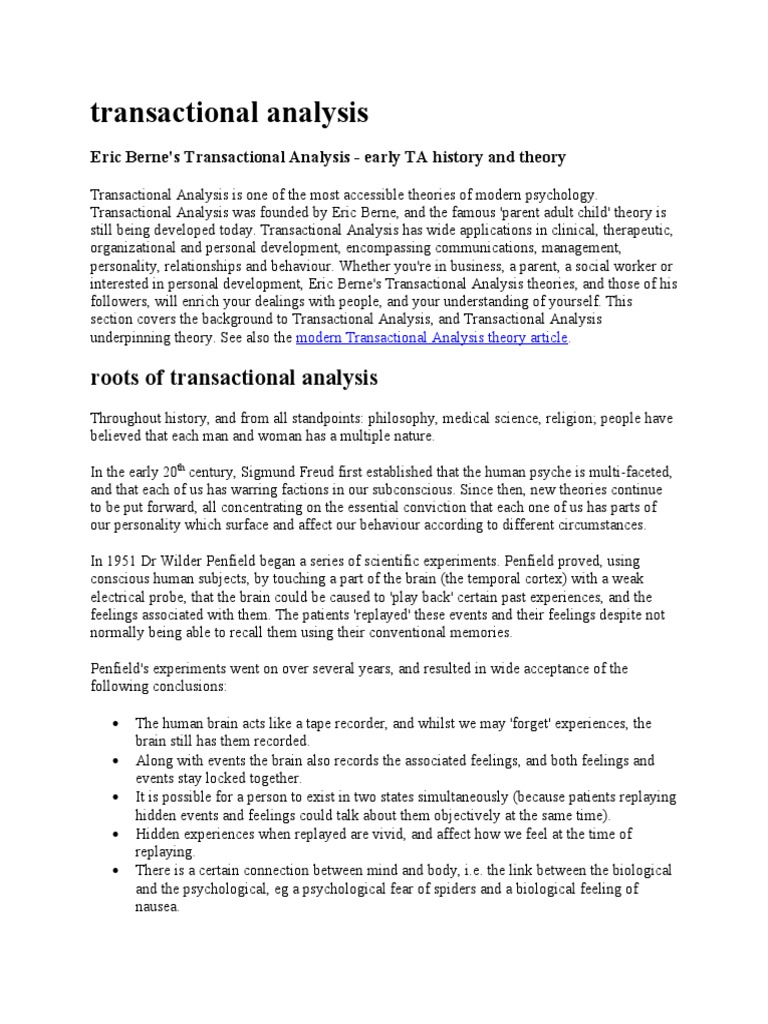 Transactional Analysis | Download Free PDF | Metaphysics Of Mind ...