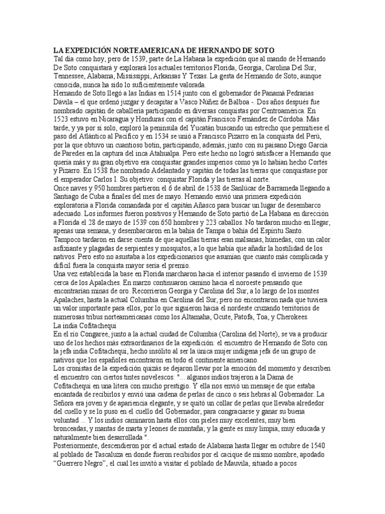 LA EXPEDICIÓN NORTEAMERICANA DE HERNANDO DE SOTO Nueva España | PDF ...
