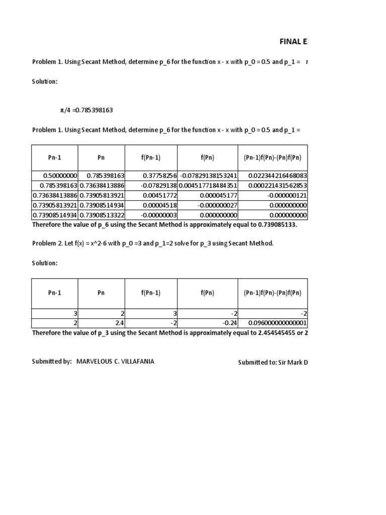 Final Exam in Numerical Analysis | PDF | Numerical Analysis | Algorithms