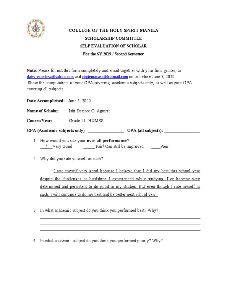 Final Evaluation Form 1 | PDF | Behavioural Sciences | Behavior ...