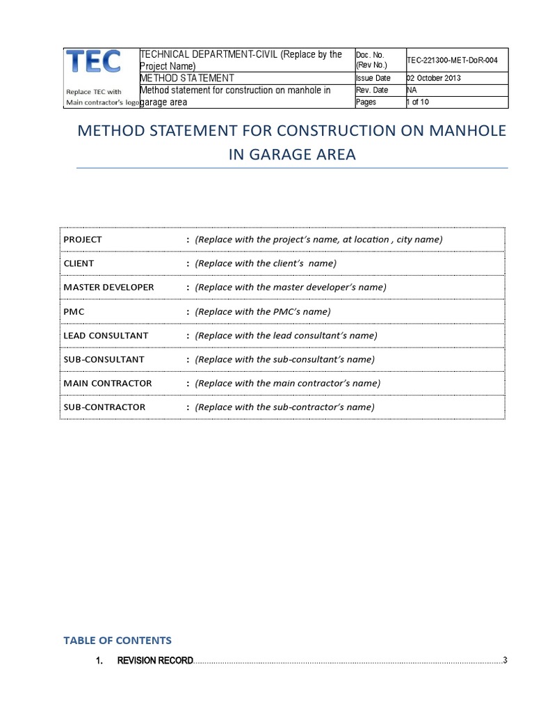 TEC-221300 - MET-DoR-004 (Method Statement For Blockwork Manhole in ...