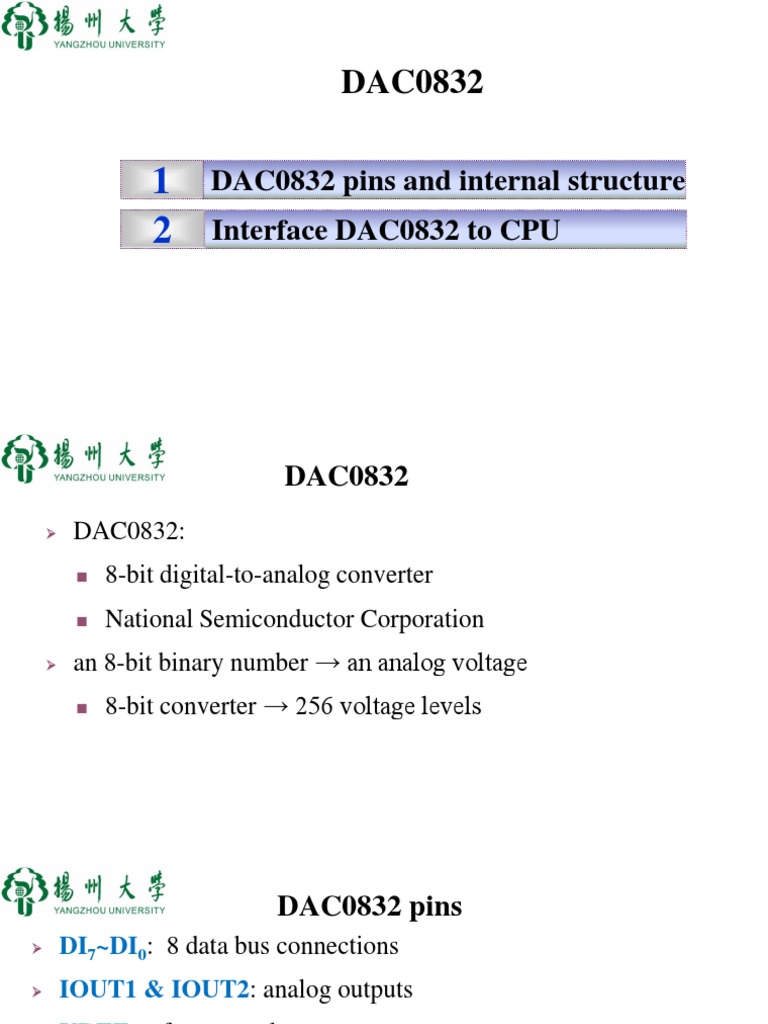 DAC0832 Pins and Internal Structure Interface DAC0832 To CPU | PDF