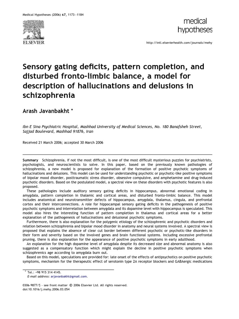 Sensory Gating Deficits Pattern Completion and Disturbed Fronto Limbic ...