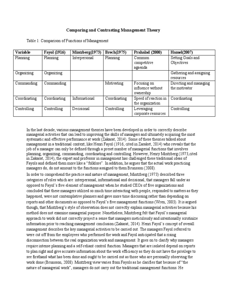 Comparing and Contrasting Management Theory | PDF | Theory ...