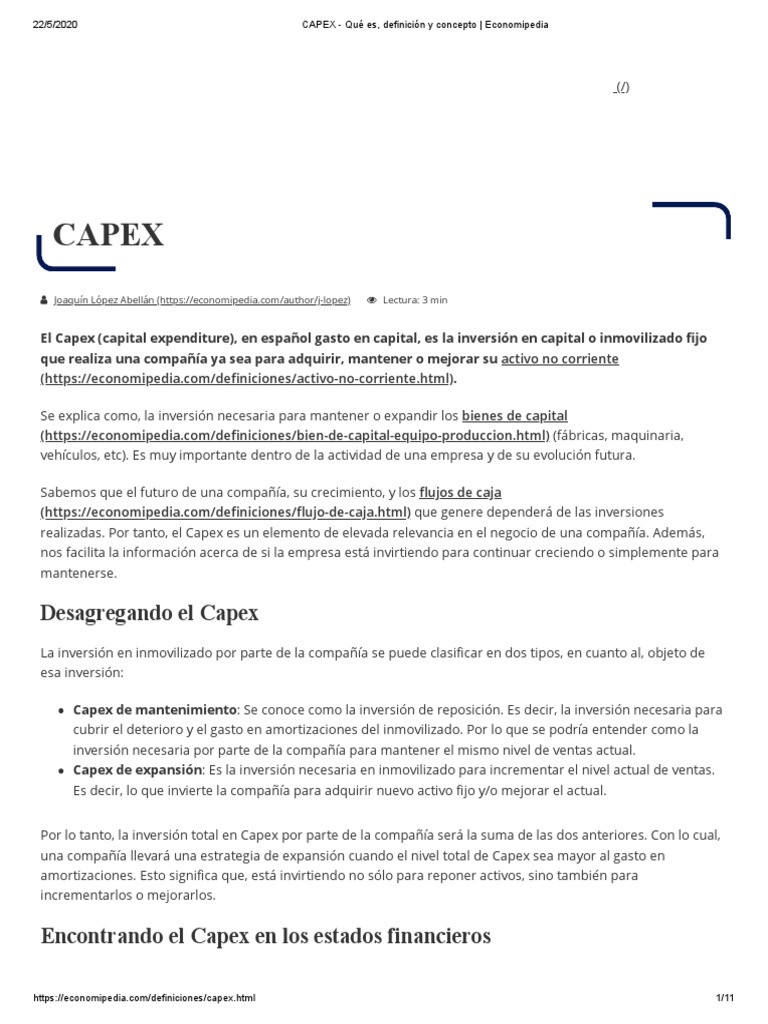 CAPEX - Qué Es, Definición y Concepto - Economipedia PDF | PDF ...