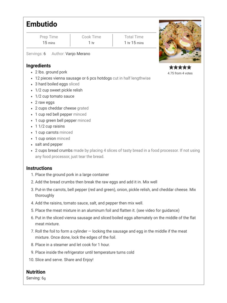 A Filipino Embutido Recipe Featuring Ground Pork, Sausage, Eggs and ...