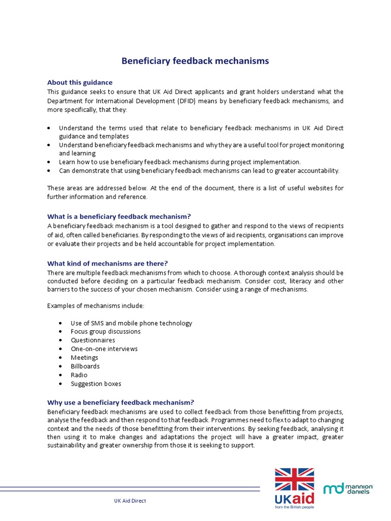 UKAD Guidance Beneficiary Feedback Mechanisms | PDF | Department For International Development ...