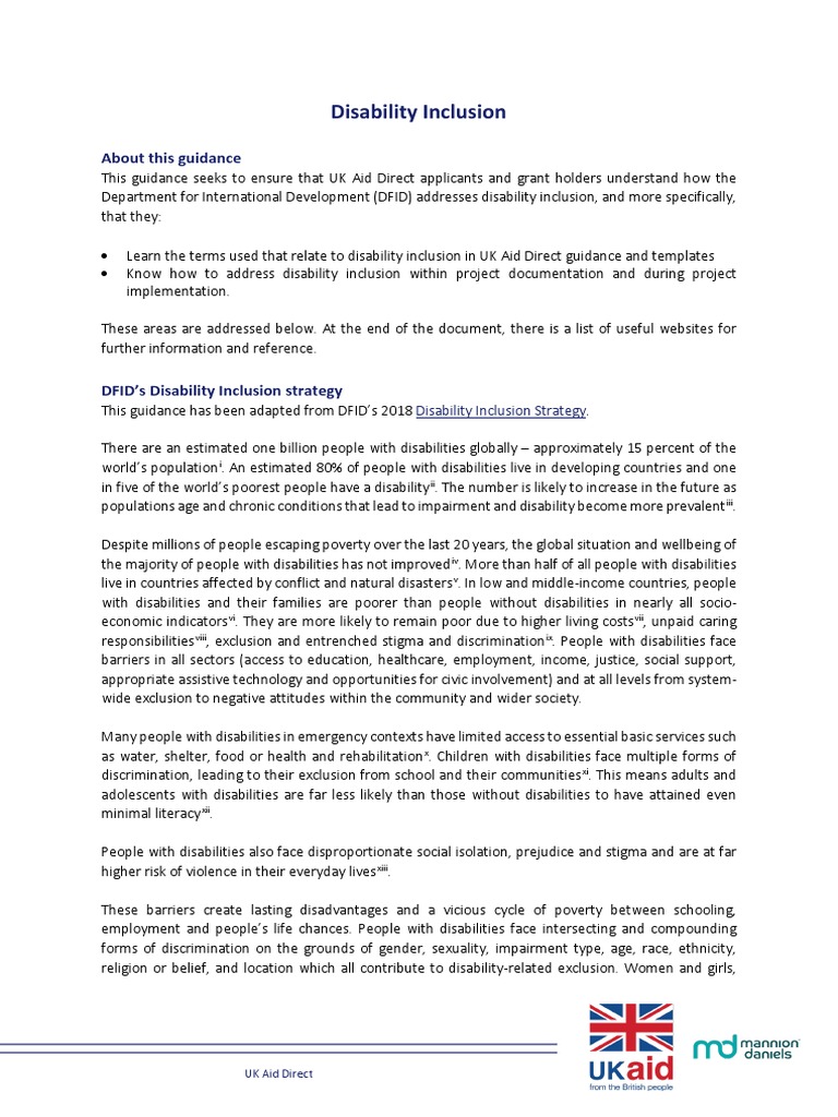 Disability Inclusion: About This Guidance | PDF | Department For ...