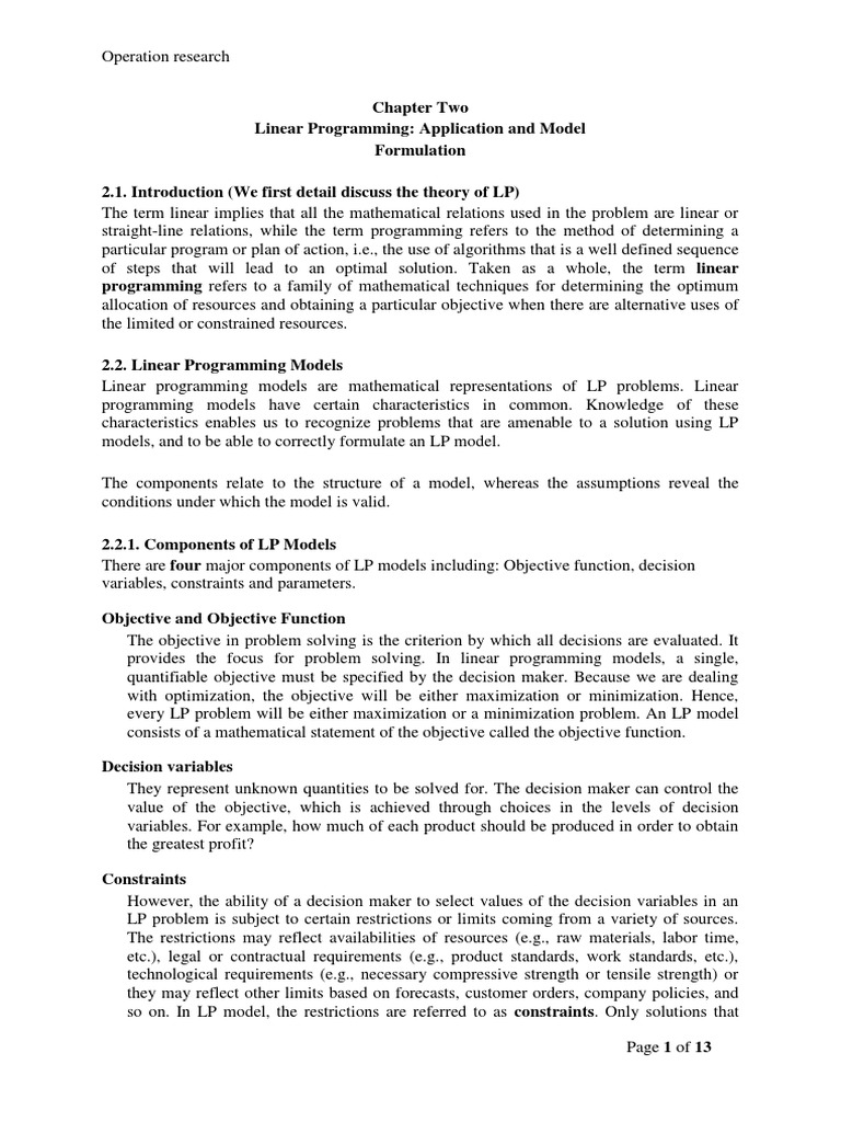 OR Chapter 2 Linear Programming Application and Model Part I | Download Free PDF | Mathematical ...