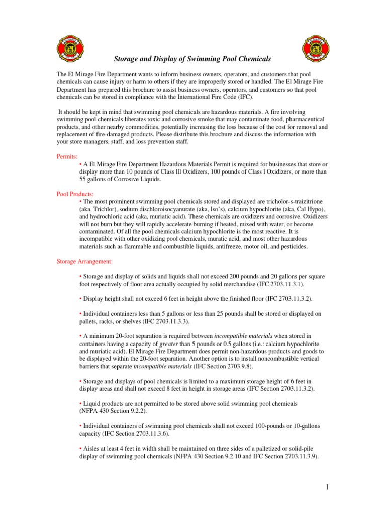 Storage and Display of Swimming Pool Chemicals: Permits | PDF | Fire ...