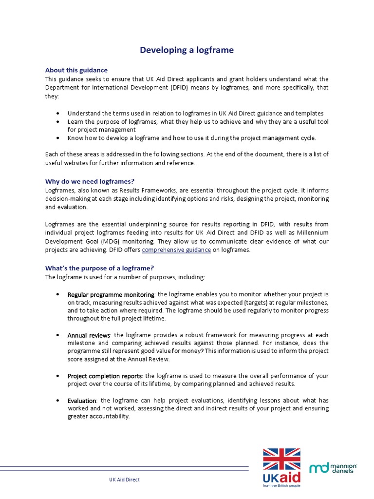 Developing a Measurable Logframe | PDF | Department For International ...