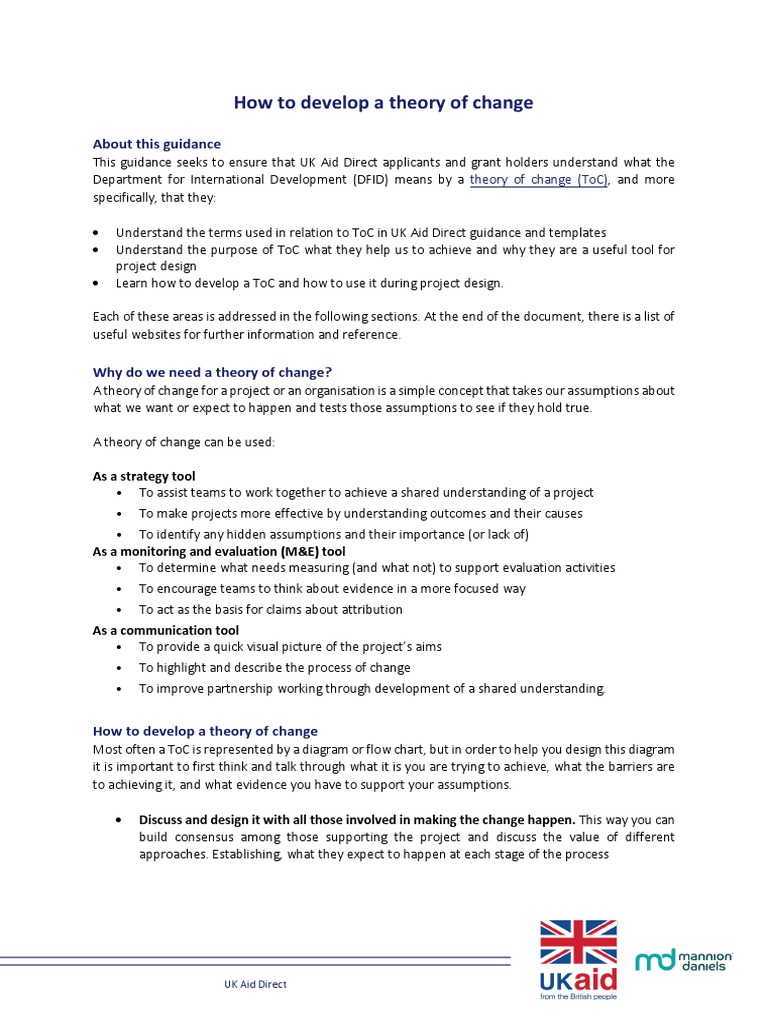 How To Develop A Theory of Change: About This Guidance | PDF ...