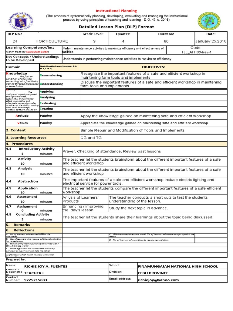 Detailed Lesson Plan (DLP) Format: Learning Competency/ies | PDF | Lesson Plan | Learning