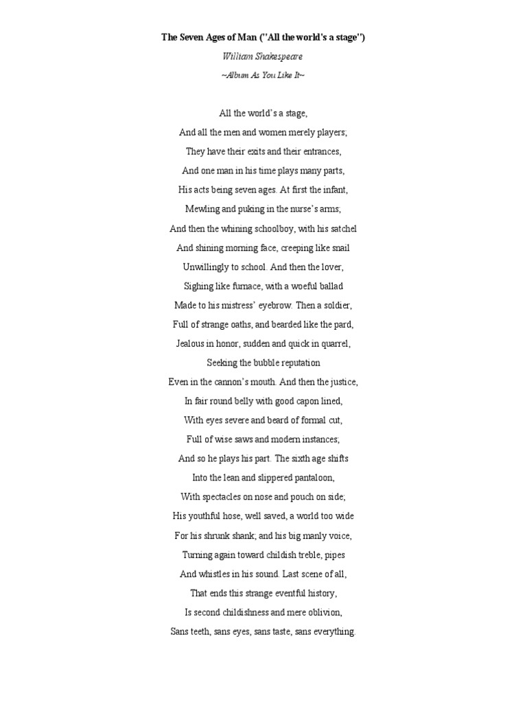 The Seven Ages of Man by William Shakespeare | PDF