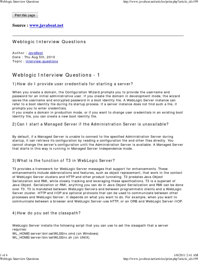 Weblogic Interview Questions | PDF | Enterprise Java Beans | Load Balancing (Computing)