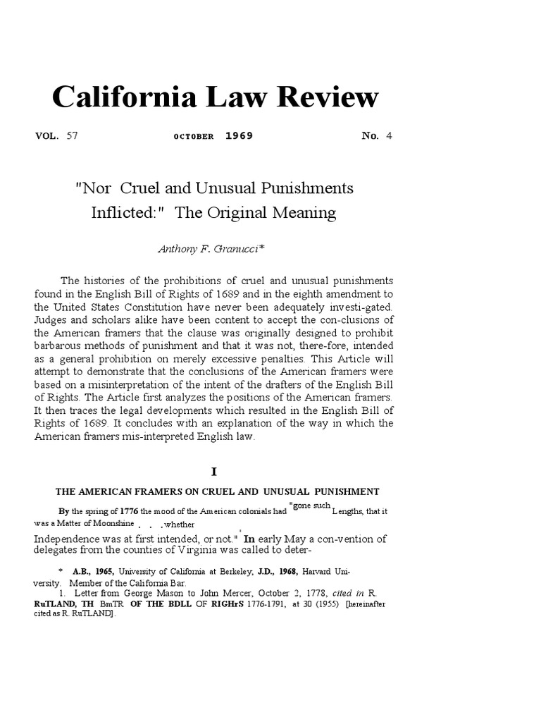 Nor Cruel and Unusual Punishments Inflicted - The Original Meaning ...