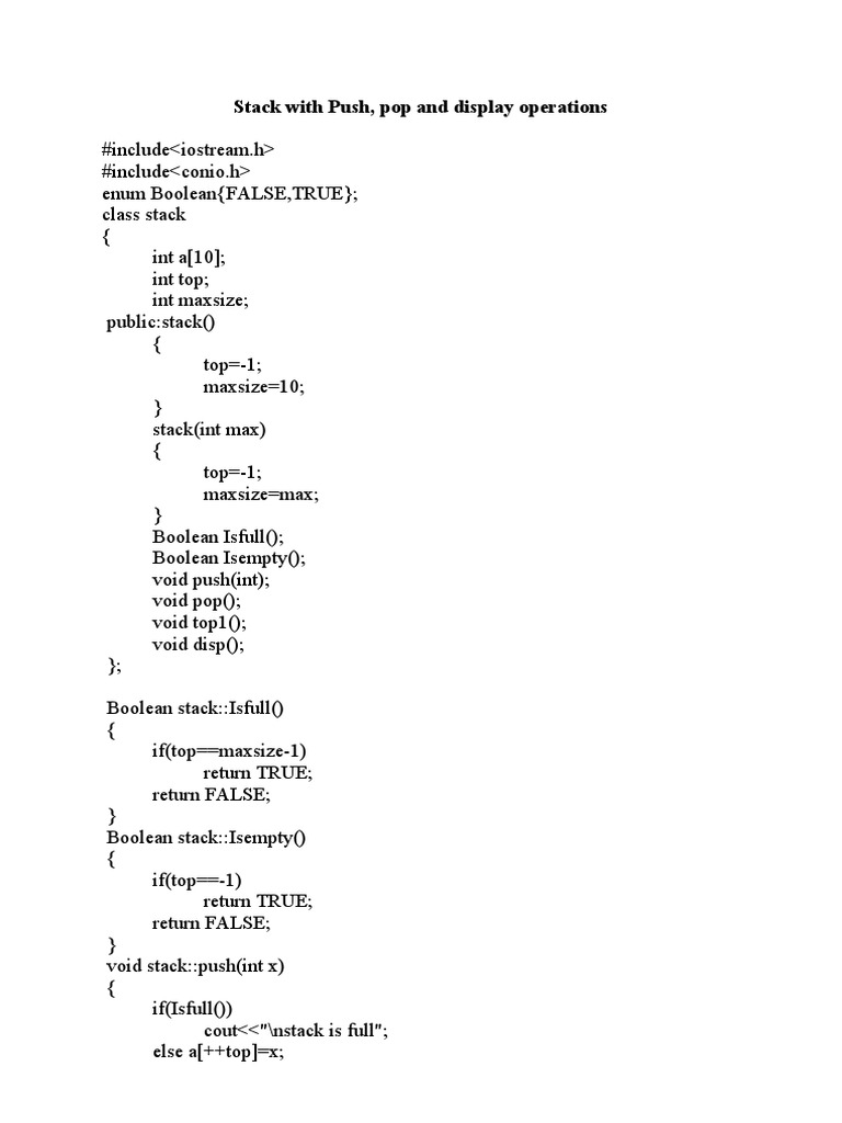 Stack With Push, Pop and Display Operations | PDF | Algorithms And Data ...