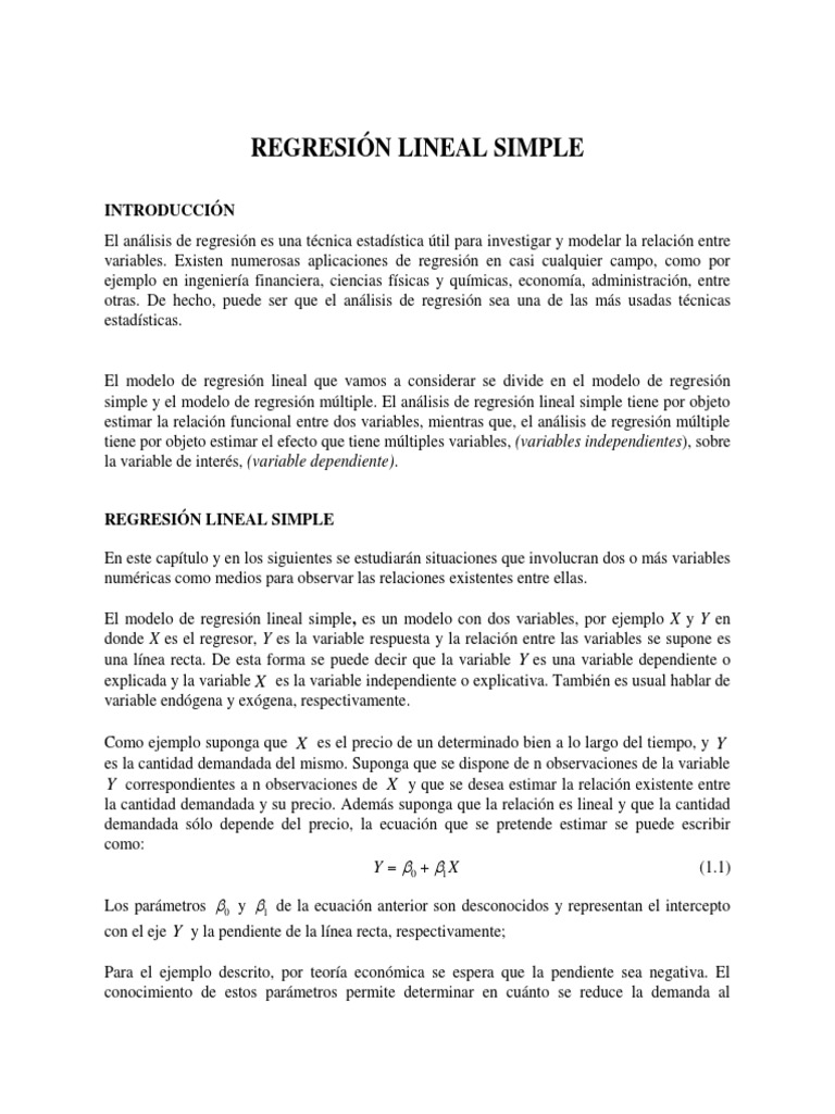 Regresión Lineal Simple PDF | PDF | Regresión lineal | Estimador