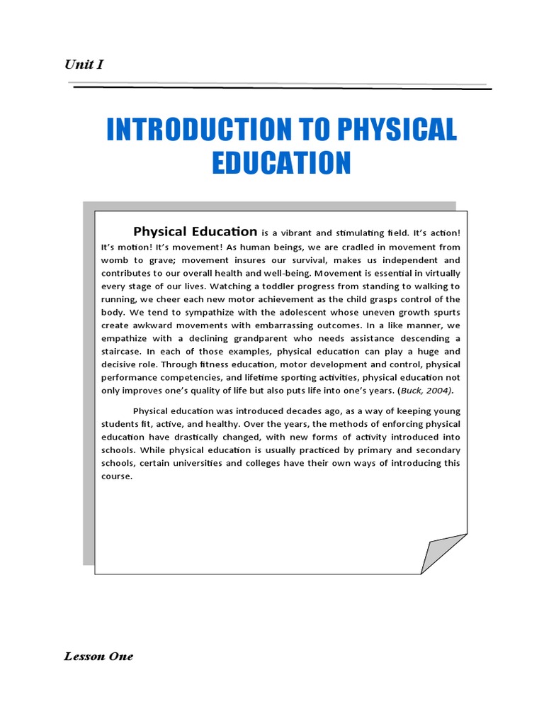 Introduction To Physical Education: Unit I | PDF | Physical Education ...