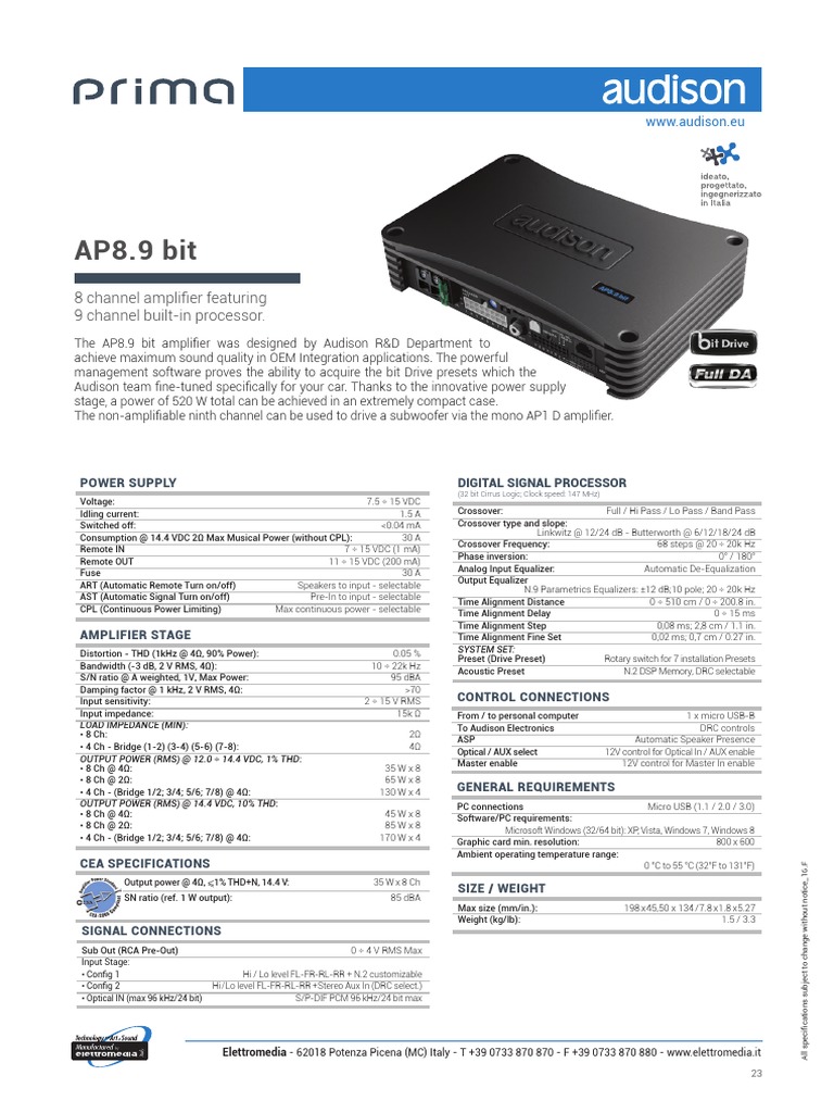 Audison AP8.9 Bit Amplifier Overview | PDF | Equalization (Audio ...