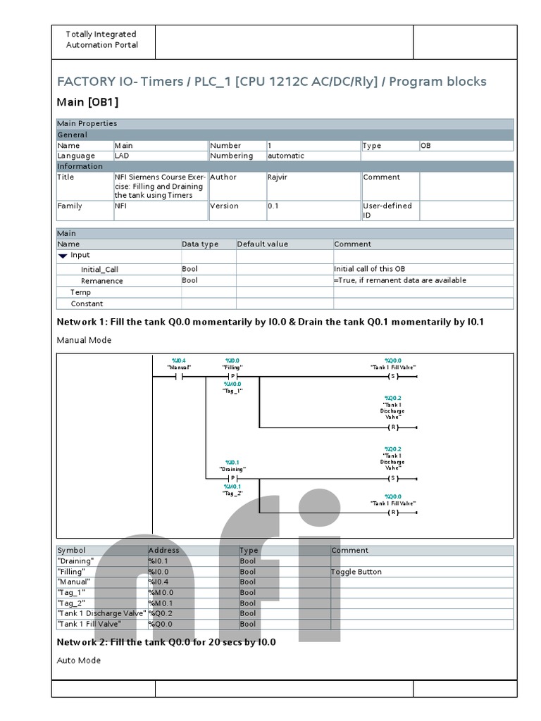 FACTORY IO-Timers / PLC - 1 (CPU 1212C AC/DC/Rly) / Program Blocks | PDF | Electrical ...