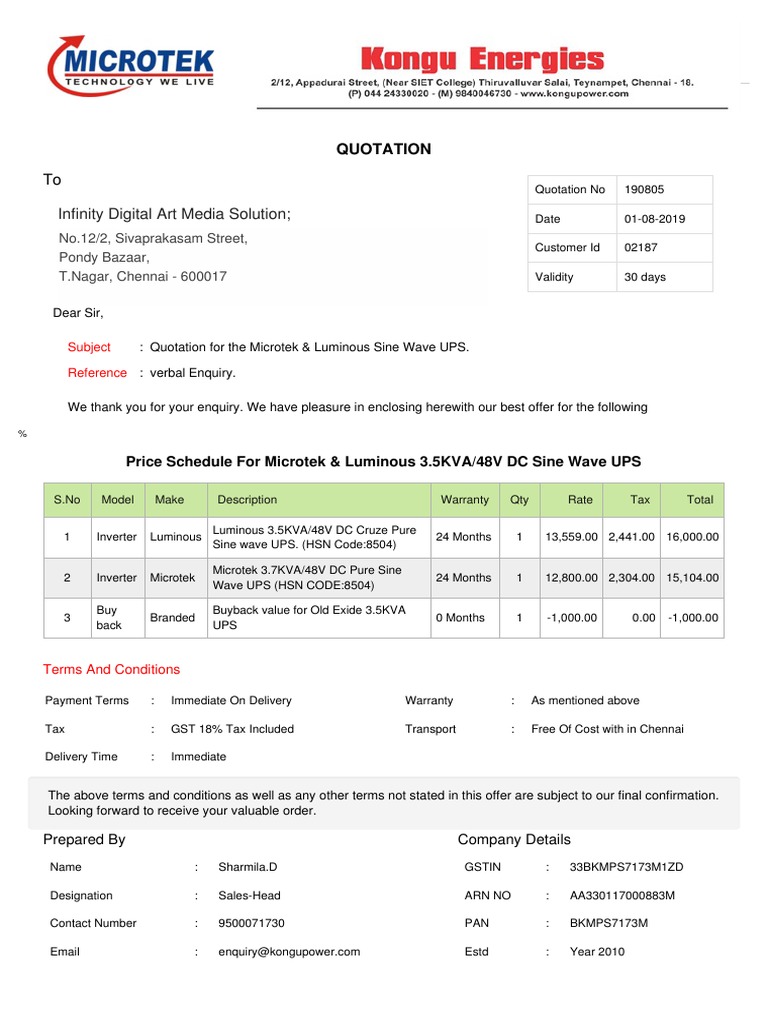 Microtek & Luminous UPS Quotation | PDF | Government Finances | Market ...
