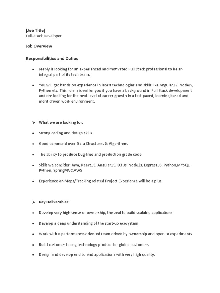 JD Full Stack Developer | PDF
