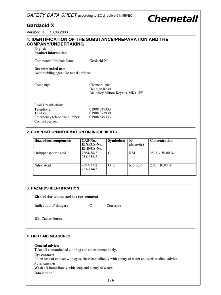 Gardacid X: Safety Data Sheet | PDF | Firefighting | Nitrous Oxide