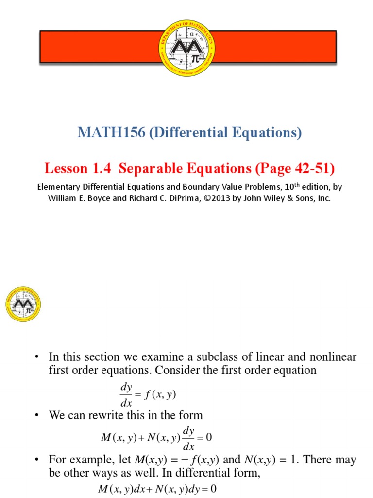 Separable Equations in Differential Equations | PDF | Calculus | Analysis