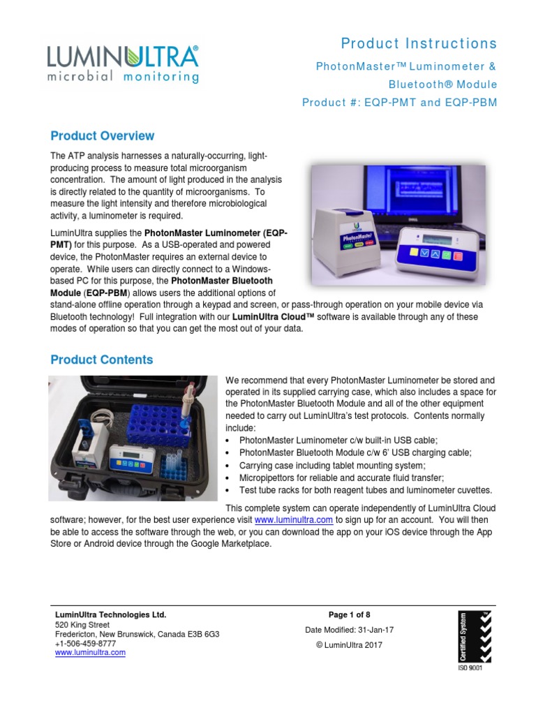 LuminUltra PhotonMaster Luminometer PBM Product Instructions - 2017 ...
