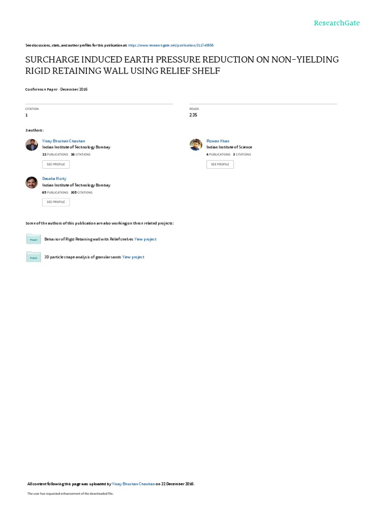 Surcharge Induced Earth Pressure Reduction On Non-Yielding Rigid ...