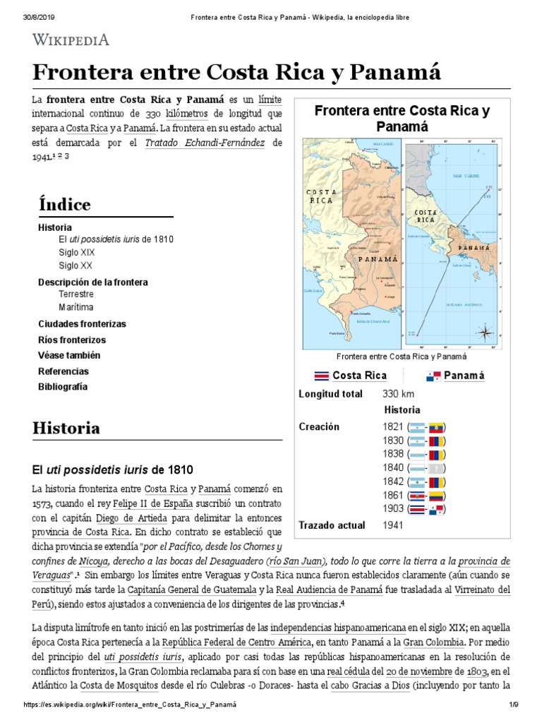 Frontera Entre Costa Rica y Panamá - Wikipedia, La Enciclopedia Libre | PDF