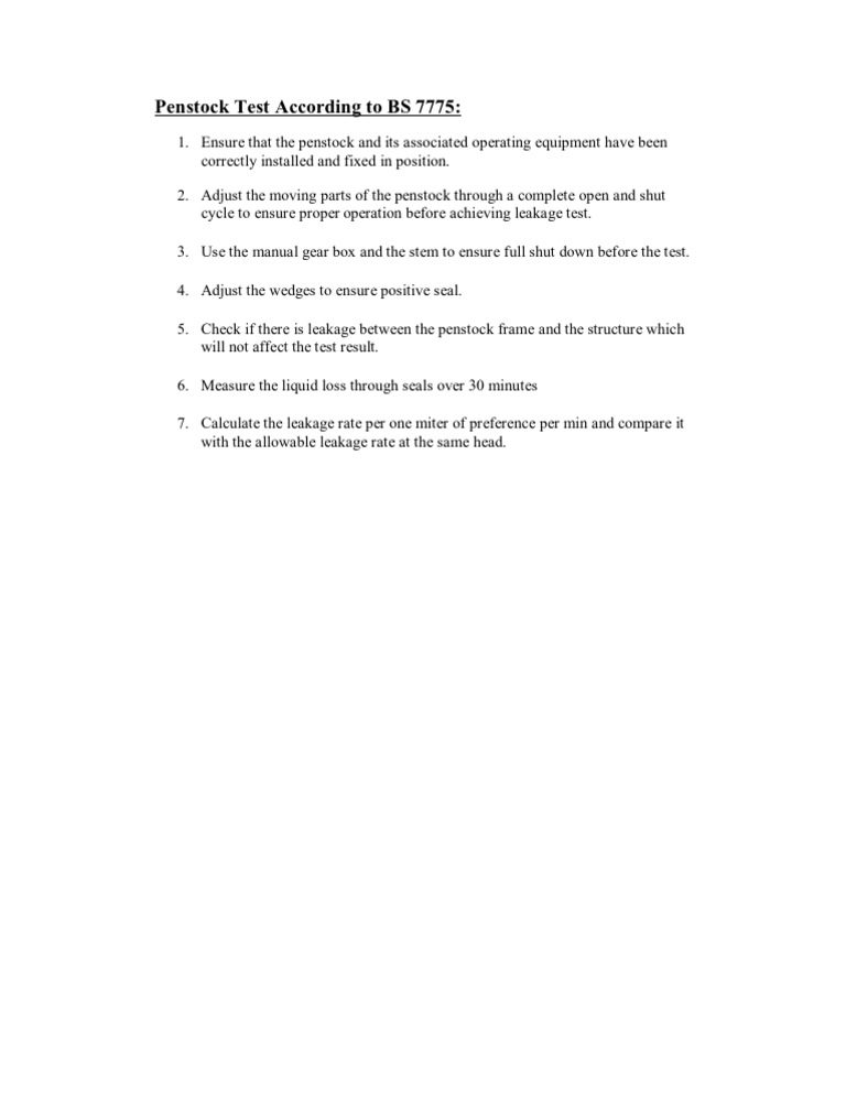 Penstock Test According To BS 7775 | PDF