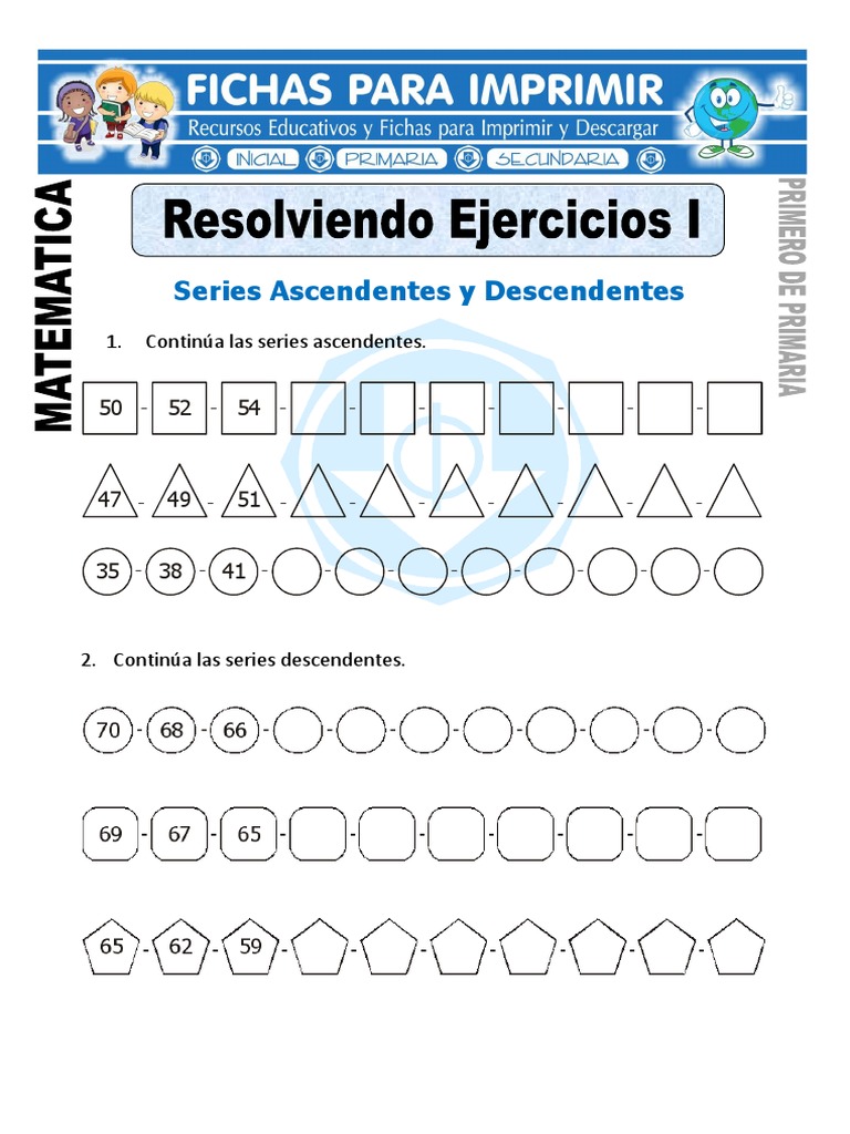 Ficha de Resolviendo Ejercicios Series Ascendentes y Descendentes para ...