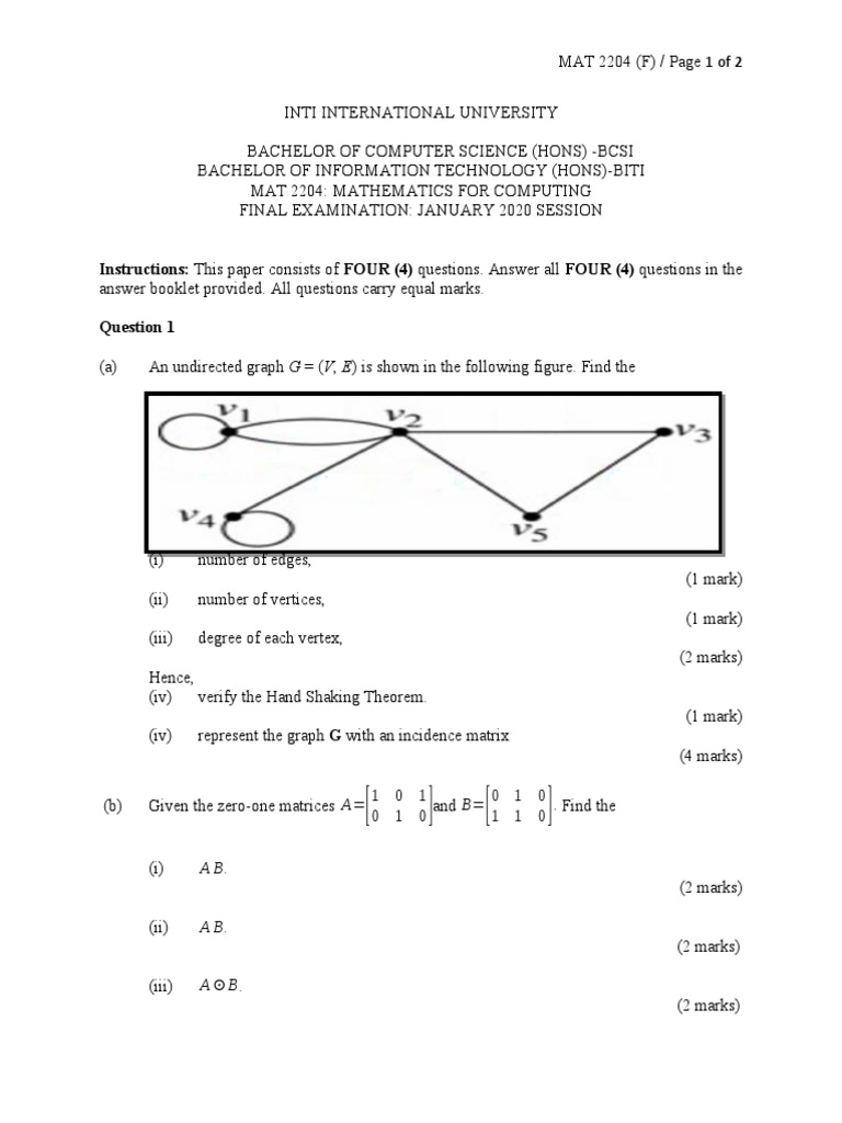 MAT2204 1G1,1G2,1G3,1H1 2020 Question 1 | PDF | Vertex (Graph Theory ...