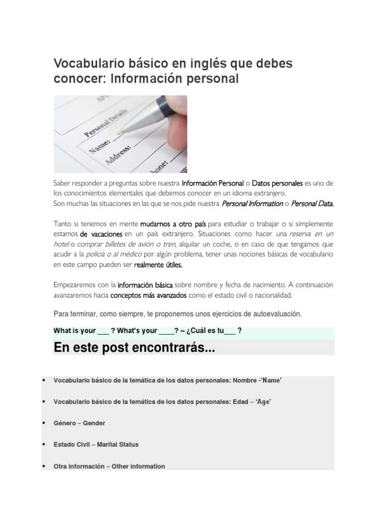 Vocabulario Básico en Inglés Que Debes Conocer | PDF