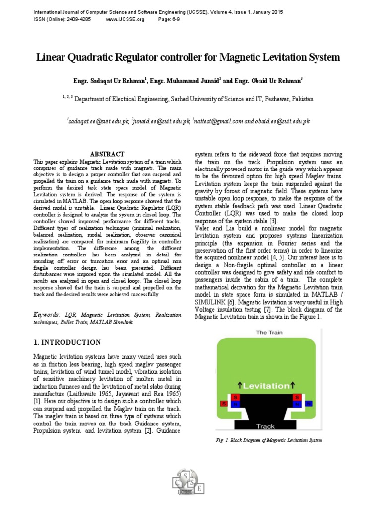 Linear Quadratic Regulator Controller For Magnetic Levitation System ...