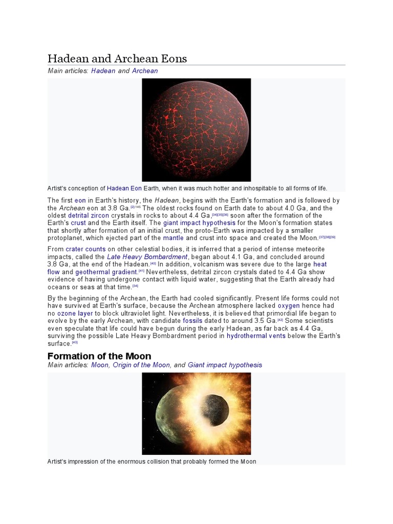 Hadean and Archean Eons | PDF | Giant Impact Hypothesis | Moon