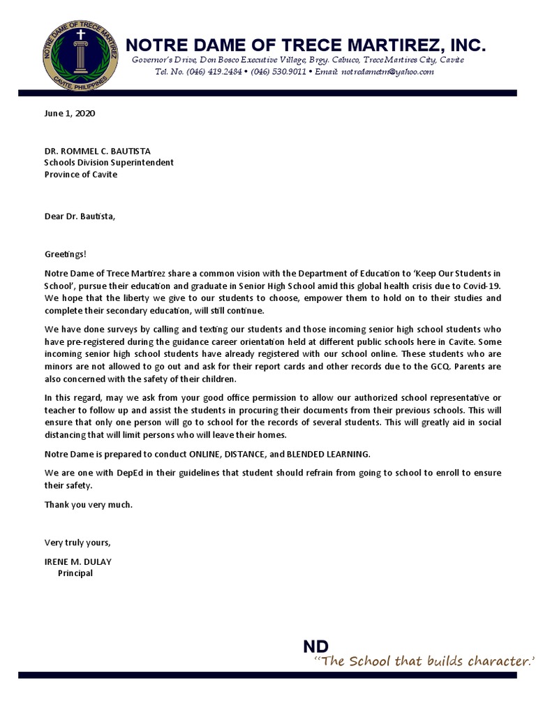 Letter To Superintendent