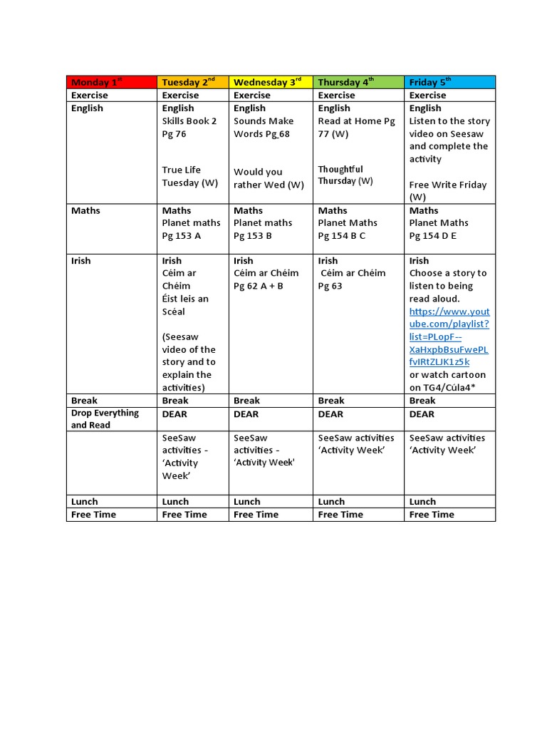 2nd 5th Timetable | PDF