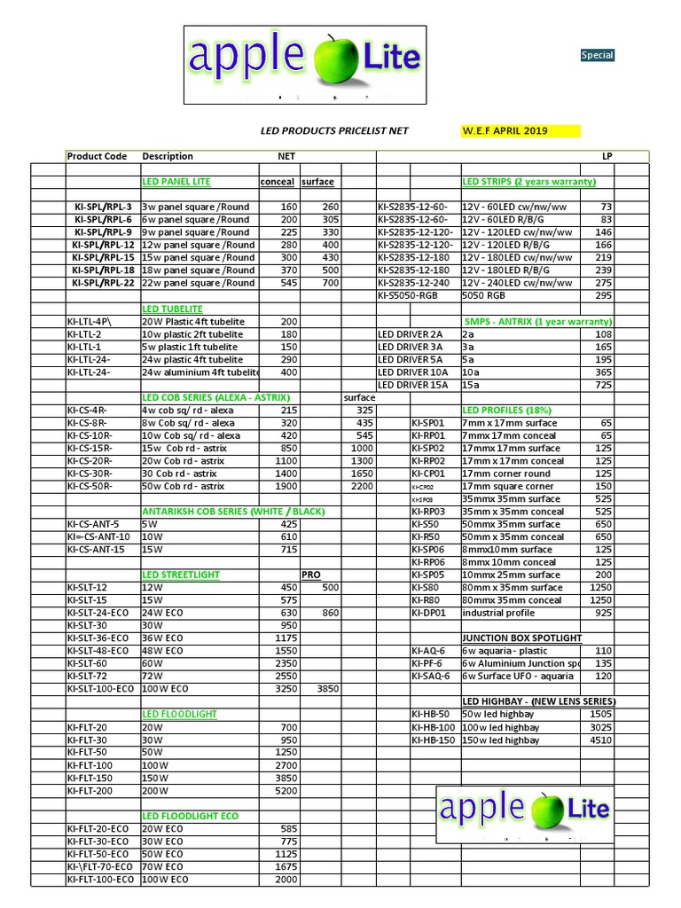 LED Products Pricelist April 2019 | PDF | Nature