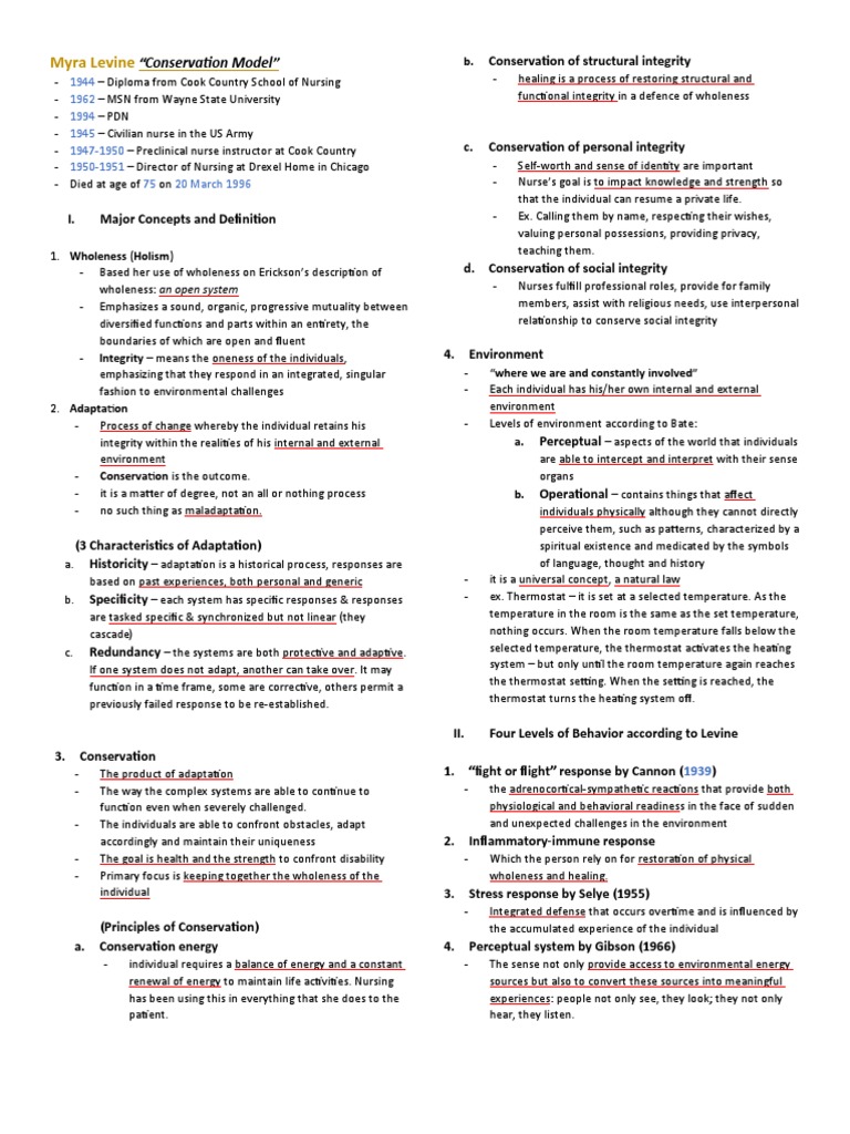 Myra Levine: Conservation Model | PDF | Nursing | Caregiver