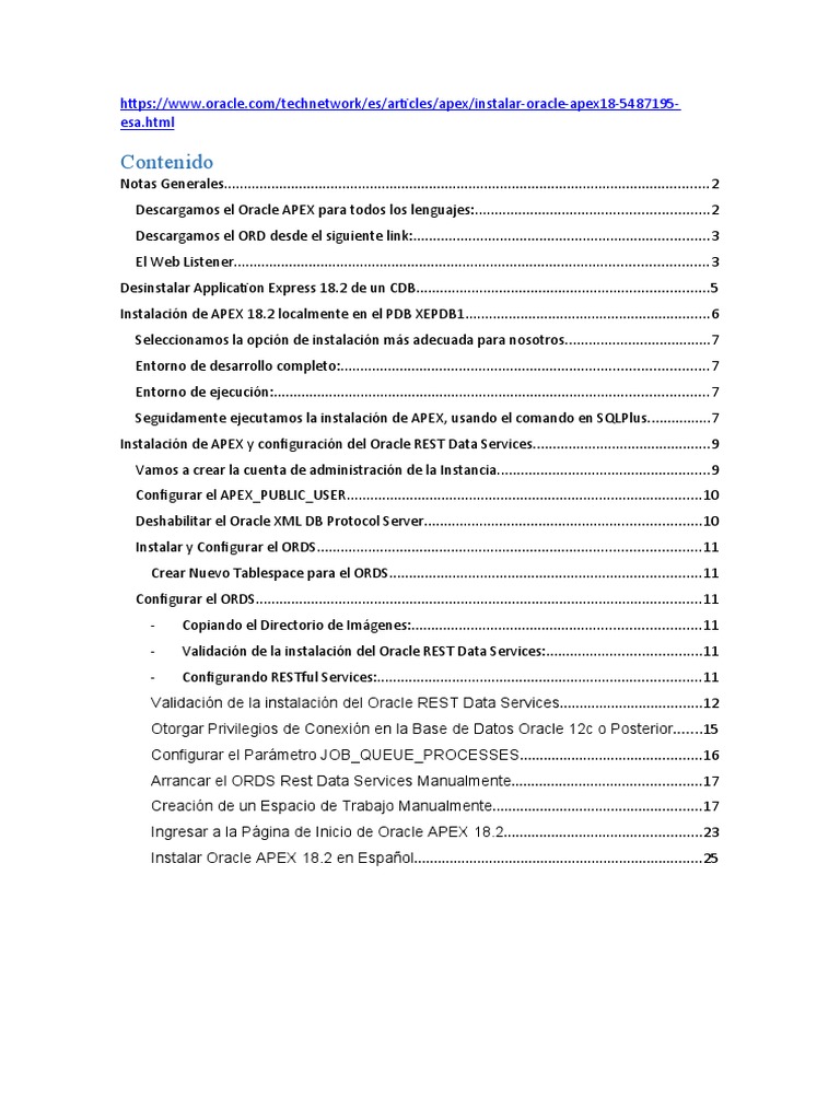 Instalar Oracle APEX 18.2 en Una Base de Datos Oracle XE 18C Usando ...